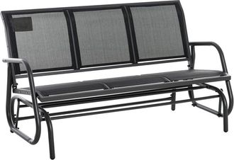 OUTSUNNY Banc &agrave; bascule de jardin 3 places design contemporain grand confort accoudoirs assise et dossier ergonomique acier textil&egrave;ne noir