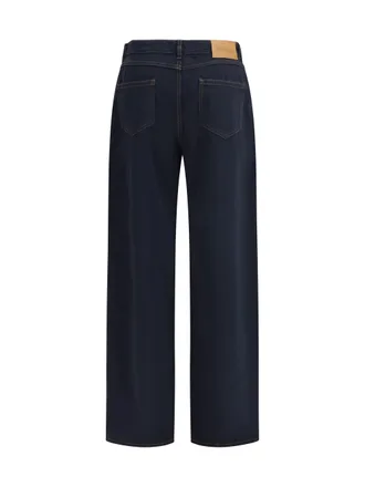 Max Mara Womens Baggy Pants Pure Cotton Satin Blue Tops Top