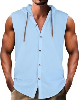 Generic Chemise en lin pour homme, grande taille sans manches, chemise boutonn&eacute;e, l&eacute;g&egrave;re et respirante, gilet athl&eacute;tique, coupe d&eacute;contract&eacute;e, d&eacute;bardeur d&eacute;t&eacute; c