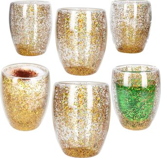 MamboCat Konfetti 6er Set doppelwandige Gl&auml;ser 270ml I Gold-Glitzer I f&uuml;r Hei&szlig;- & Kaltgetr&auml;nke I Thermoglas f&uuml;r Cappuccino, Tee, Cocktails, Wasser I Partys, We