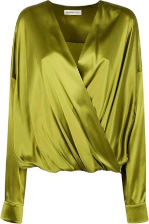 Dries Van Noten Femme, Blouses et Chemises, Vert, Taille: 40 FR Silk Long Sleeve Shirt