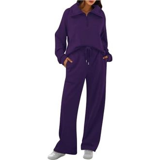 Generic Ensemble de v&ecirc;tements de d&eacute;tente pour femme - Doublure en satin pour femme - Pull &agrave; manches longues - Surv&ecirc;tement 2 pi&egrave;ces pour femme, violet, XXXXL
