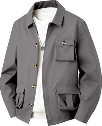 Generico Veste de Sport pour Hommes Veste L&eacute;g&egrave;re avec Poches Multiples Manteau de Couleur Unie Cardigan Softshell pour Loisirs Fonctionnel Outwear Parka Respir