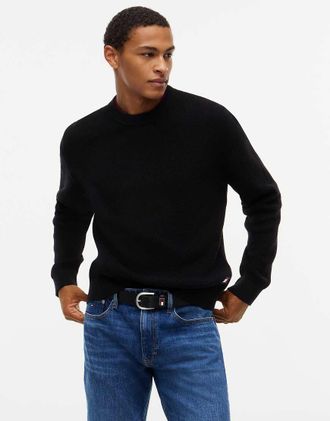 Tommy Jeans pull col rond en maille gaufr&eacute;e avec logo noir