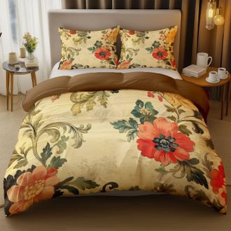 Generic Wendbare Bettw&auml;sche Set 240 x 220 cm, Mikrofaser Bettbezug mit Rei&szlig;verschluss, Retro Anti-Alt-Blumen Thema Druck Kinder, Teenager Erwachsene, Schlafzi