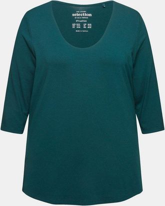 Ulla Popken T-Shirt Shirt tiefer Rundhalsausschnitt 3/4 Arm