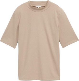 Tom Tailor Damen 1047761 T-Shirt mit Glitzer-Optik, 32208-Soft Taupe Grey, M