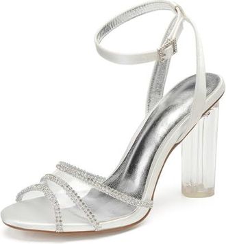 Generic Chaussures Mariage Femmes Chunky Heels Ouvert Bout Sandales Mariée Eté Talon Mariage Soirée Chaussures Femmes10.5Cm,Ivoire,42 EU