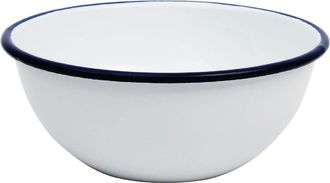 Olympia Emaille-Schüsseln-Set, 155 mm (6 1/8 Zoll), Weiß mit blauem Rand, spülmaschinenfest, ofenfest, Campinggeschirr, rustikales Essen, professioneller und 