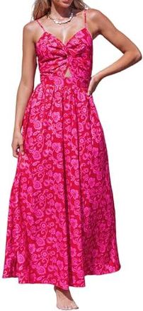 Cupshe Robes dété pour Femmes Col en V Cachemire sans Manches Occasionnel Couper Front tordu Robes de Plage Maxi