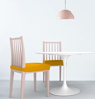 Italian Bed Linen 1 Paar Stuhlhussen ohne R&uuml;ckenlehne - Bi-elastischer Stoff, dehnbar, maschinenwaschbar, Sitzbezug f&uuml;r B&uuml;rost&uuml;hle und Esszimmerst&uuml;hle - Gelb