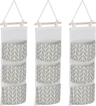 Relaxdays Hängeorganizer, 3 Fächer, Baumwolle, HxB: 74x20 cm, Wandorganizer Bad, Flur, Büro, Hängeaufbewahrung, grau