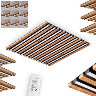HOFSTEIN LED Deckenleuchte Tandragee, dimmbare Deckenlampe aus Metall/MDF/Kunststoff in Schwarz/Holzoptik/Weiß, Deckenpanel, Fernbedienung, CCT einstellbar, Sc