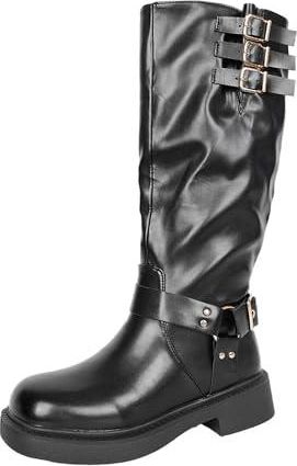 Generic Bottes montantes pour femme - Larges mollets - &Eacute;l&eacute;gantes - Couleur unie - Talon bas - Boucle antid&eacute;rapante - Fermeture &eacute;clair lat&eacute;rale - Confortables 