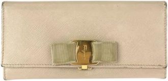 Ferragamo Portefeuille long en cuir Vara Ribbon Pre-owned - Femme - Pre-owned - Beige - Taille: ONE Size