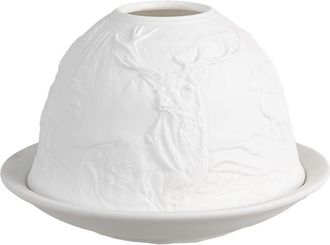 Clayre & Eef Teelichthalter &Oslash; 12x8 cm Wei&szlig; Porzellan Hirsch