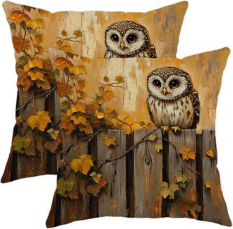Generic Fall-Eulenvogel Sofakissen Modern Kissenh&uuml;lle Atmungsaktiv Dekokissen F&uuml;r Bett Schlafzimmer B&uuml;ro 45X45Cm 2Er Set