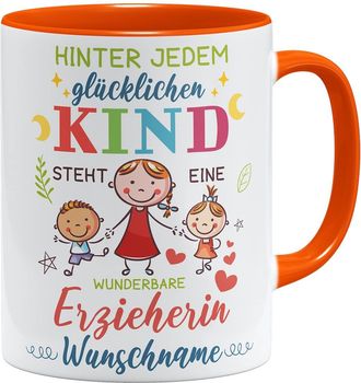 OM3 hinter jedem gl&uuml;cklichen Kind steht eine wunderbare Erzieherin Tasse Geschenkidee personalisiertes Geschenk Name personalisierbar | Keramik Becher | 1