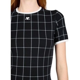 Courr&egrave;ges Top moulant &agrave; carreaux en coton