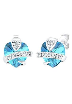 Elli Boucles dOreilles Elli - Coeur Amour Cristaux Bleu Boucles doreilles Femme - (925/1000) Argent