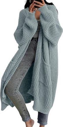 Generic Cardigan &eacute;pais &agrave; capuche ouvert sur le devant en tricot surdimensionn&eacute;, long, tendance, chaud pour femme, bleu clair, 5XL