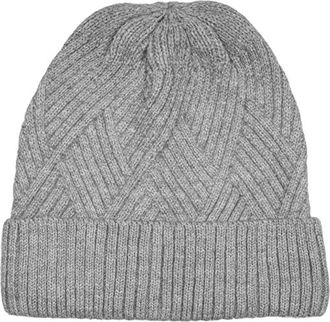 styleBREAKER Bonnet en Tricot pour Femmes avec Motif en Losange et Large Manchette, Bonnet en Tricot Fin, Bonnet en Tricot 04024192, Couleur:Gris Clair