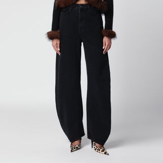 Rotate Draped Barrel Leg schwarze Denim-Jeans