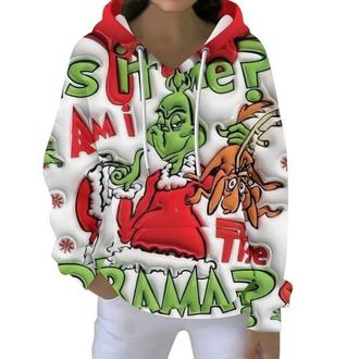Generic Le Grinch Sweat A Capuche Femme The Pulls Pyjama Hiver Pull Polaire Vetement Pilou Deguisement Costume Adulte Moche Noel Plaid Sweatshirts Vêtements C