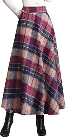 Generic Jupe longue d&eacute;contract&eacute;e pour femme - Jupe trap&egrave;ze pliss&eacute;e - Taille haute - Coupe ample - Jupe &agrave; carreaux fluide - Tenue quotidienne, Rouge, XXL