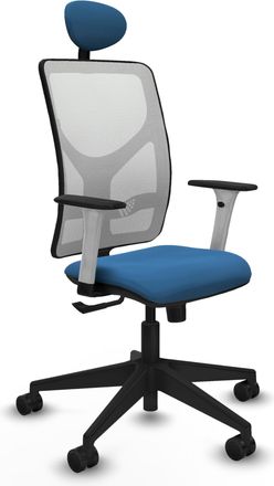 Piqueras y Crespo B&uuml;rostuhl mit wei&szlig;en und schwarzen Armlehnen, h&ouml;henverstellbare Lendenwirbelst&uuml;tze und festes Kopfteil, ausgestattet mit 3 Positionen, Wei&szlig; / Hellblau