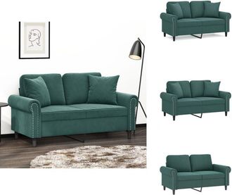 vidaXL 2-Sitzer-Sofa mit Zierkissen Dunkelgrün 120 cm Samt - Samtsofa - Wohnzimmersofa - 2er Sofa - Dunkelgrünes Sofa - Gemütliches Sofa