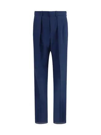 Tom Ford Mens Pleated Pants Prussian Blue Wool Trousers