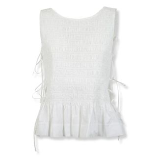 Ganni Smocked Cotton Top - - Tops - Damen - Wei&szlig; - XL
