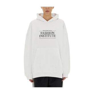 Balenciaga Oversized Printed Jersey Hoodie - - Sweatshirts & Hoodies - Damen - Wei&szlig; - XS