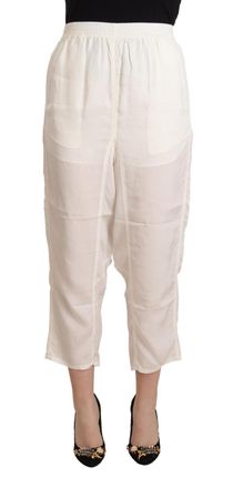 Maison Margiela Womens High-Waist Cropped Viscose Trousers White