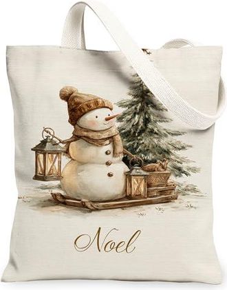 Generic Sacs fourre-tout en toile motif bonhomme de neige dhiver, motif bonhomme de neige rustique, sacs d&eacute;picerie, sacs d&eacute;picerie r&eacute;utilisables, lin de vacan