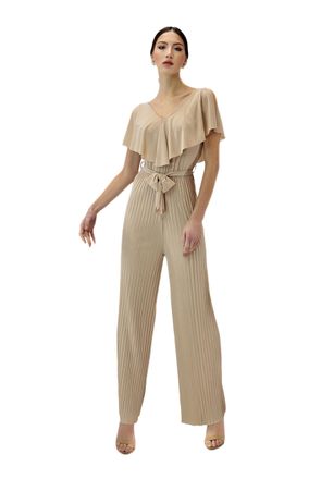 Elara Damen Jumpsuit V-Schnitt 1205 Beige