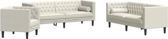 vidaXL Vidaxl - 3-tlg. Chesterfield-Sofa-Set mit Nackenrollen Creme Samt