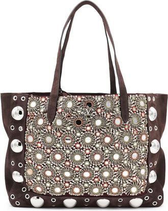 Valentino Garavani Shopper & Totes - Embellished Brown Leather Tote - Gr. unisize - in Grau - f&uuml;r Damen