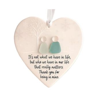 Generic Heart-Shaped Sea Glass Friendship Ornament, Ceramic Art Keepsake for Best Friends, Sisters, Coworkers, Distinctive Home Decor, Thoughtful Thank You Pr