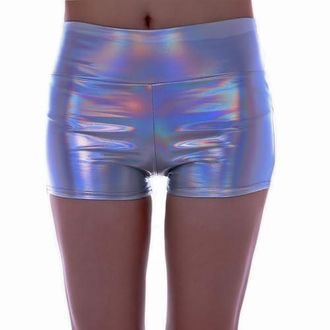 Generic Short en cuir m&eacute;tallique brillant pour femme - Taille haute - Extensible - Pour festival, spectacle, f&ecirc;te, tenue de rave pour bo&icirc;te de nuit, tenue de 