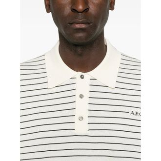 A.P.C. Striped Cotton Polo - White