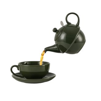 London Pottery Globe Filter-Teekanne, Tasse und Untertasse, f&uuml;r ein Set, Keramik, gr&uuml;n, f&uuml;r losen Tee, Geschenk (Teekanne, 500 ml, Tasse, 300 ml)