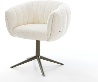 DELIFE Drehstuhl Jada-Flex Boucl&eacute; Wei&szlig; Fu&szlig;kreuz Effektfinish Titan 360&deg; drehbar Wippfunktion Taschenfederkern, Esszimmerst&uuml;hle