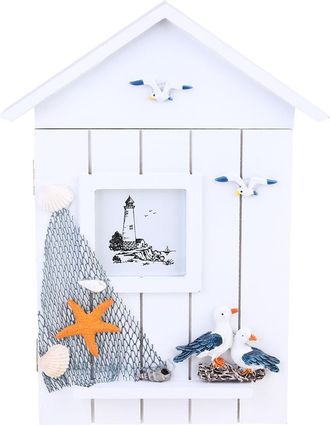 DOITOOL Holz Schl&uuml;sselhalter Hausform Wandmontage Schl&uuml;sselkasten Organizer f&uuml;r Flur K&uuml;che Eingangsbereich Mediterrane Wanddeko