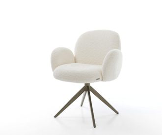 DELIFE Drehstuhl Nube-Flex mit Armlehnen Boucl&eacute; Wei&szlig; Kreuzgestell breit Effektfinish Titan 360&deg; drehbar Wippfunktion Taschenfederkern, Esszimmerst&uuml;hle