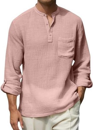 Generic Chemise d&eacute;contract&eacute;e en coton m&eacute;lang&eacute; pour homme printemps/automne, chemises &agrave; manches longues pour les vacances et le quotidien, chemise thermique &agrave; 