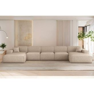 Fun M&ouml;bel Wohnlandschaft Sofa U-Form CELES PREMIUM XL in Stoff Artico Beige