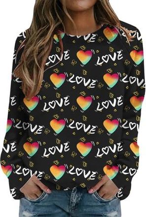 Generic 2026 Saint Valentin Femmes Mode Automne Et Hiver Saint Valentin Imprim&eacute; Col Rond Manches Longues D&eacute;contract&eacute; Sweat-shirt Sans Chapeau One, jaune, XXL