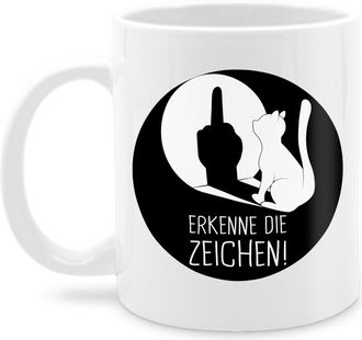Shirtracer Tasse Tassen 325ml - Erkenne die Zeichen Katze - Winkelkatze Mittelfinger Stinkefinger Katzen - 325 ml - Weiß - katzentassen geburtstagsgeschenk für k